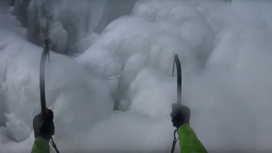 Video: Waterfall Collapses Next to Ice Climber
