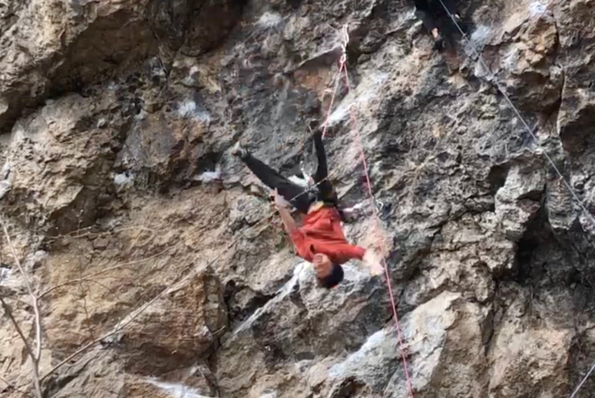 Weekend Whipper: Sport Climber Catches Leg Behind Rope - Climbing